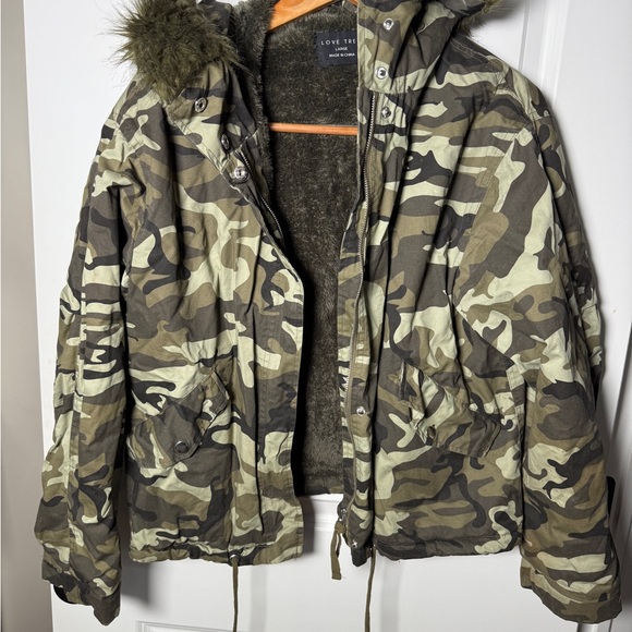 Love Tree | Jackets & Coats | Love Tree Camo Faux Fur Parka L | Poshmark